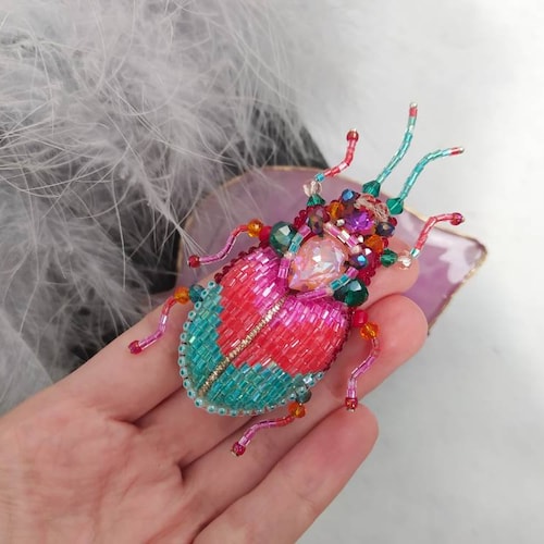 Hand Embroidery Beaded Brooch Beetle Brooch Pin Insect - Etsy