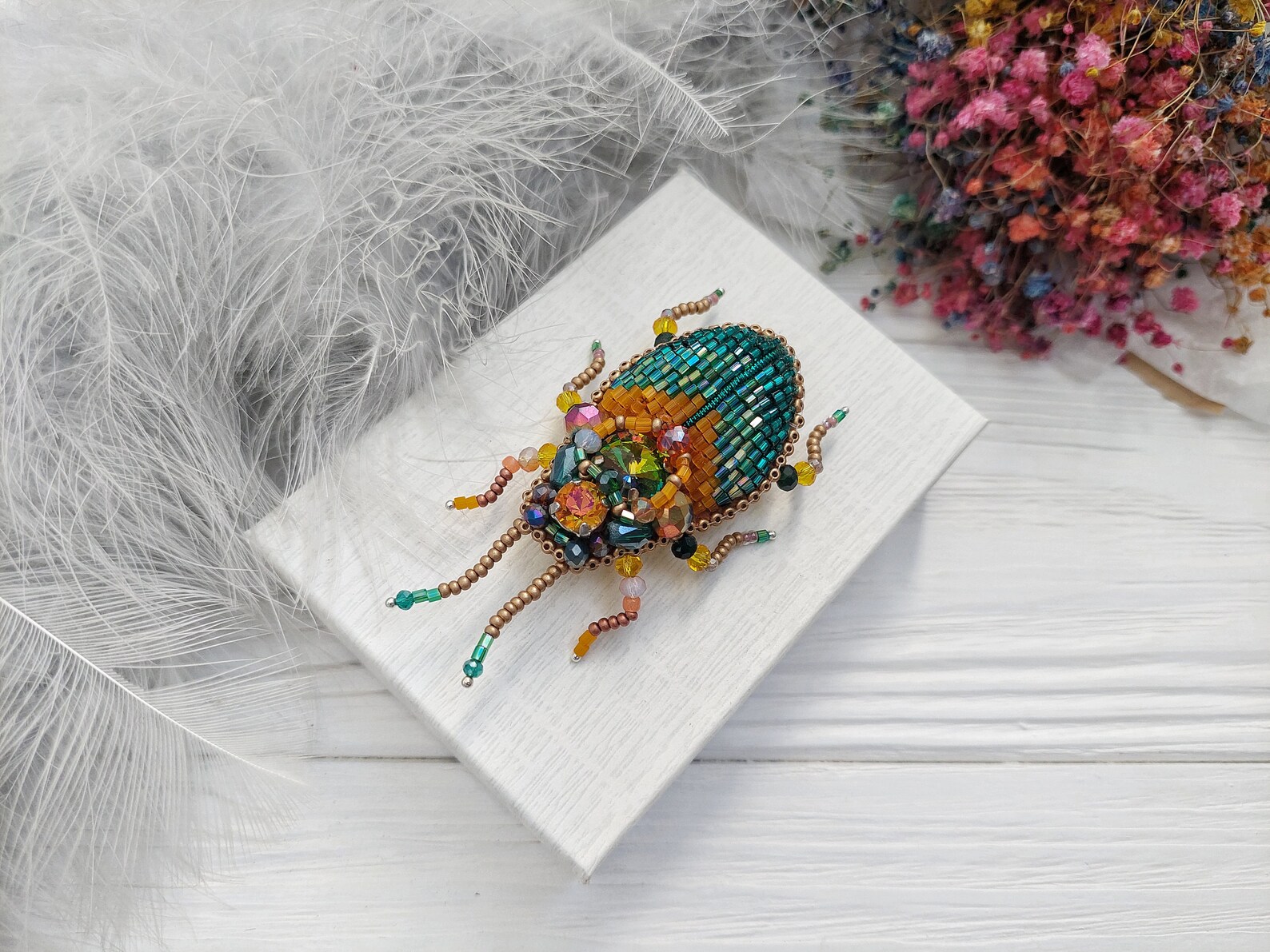 Stag Beetle Embroidery Beaded Brooch Pin: Art Glass Insect Accessories ...