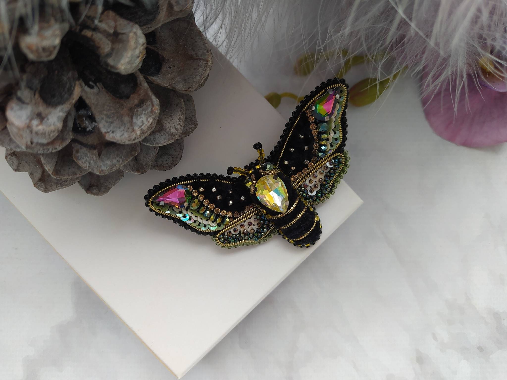 Beaded Butterfly Moth Beetle brooch pin Embroidered brooch | Etsy
