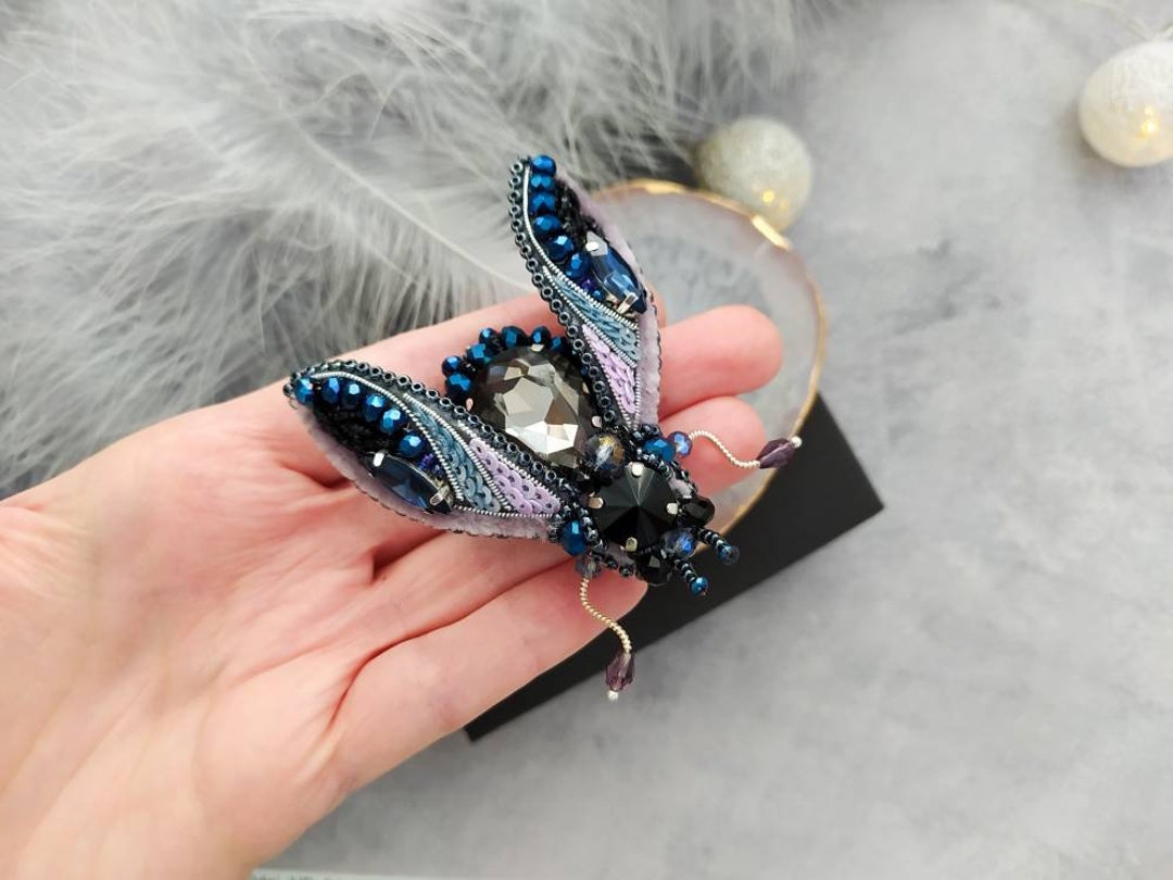 Seed Bead Fly Beetle Cicada Brooch: Embroidered Insect Pin, Statement ...