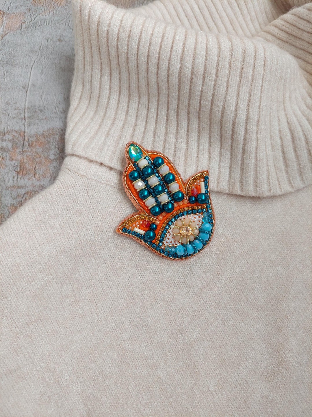 Hamsa Hand Beaded Brooch: Protection Jewish Jewelry, Evil Eye Pin - Etsy