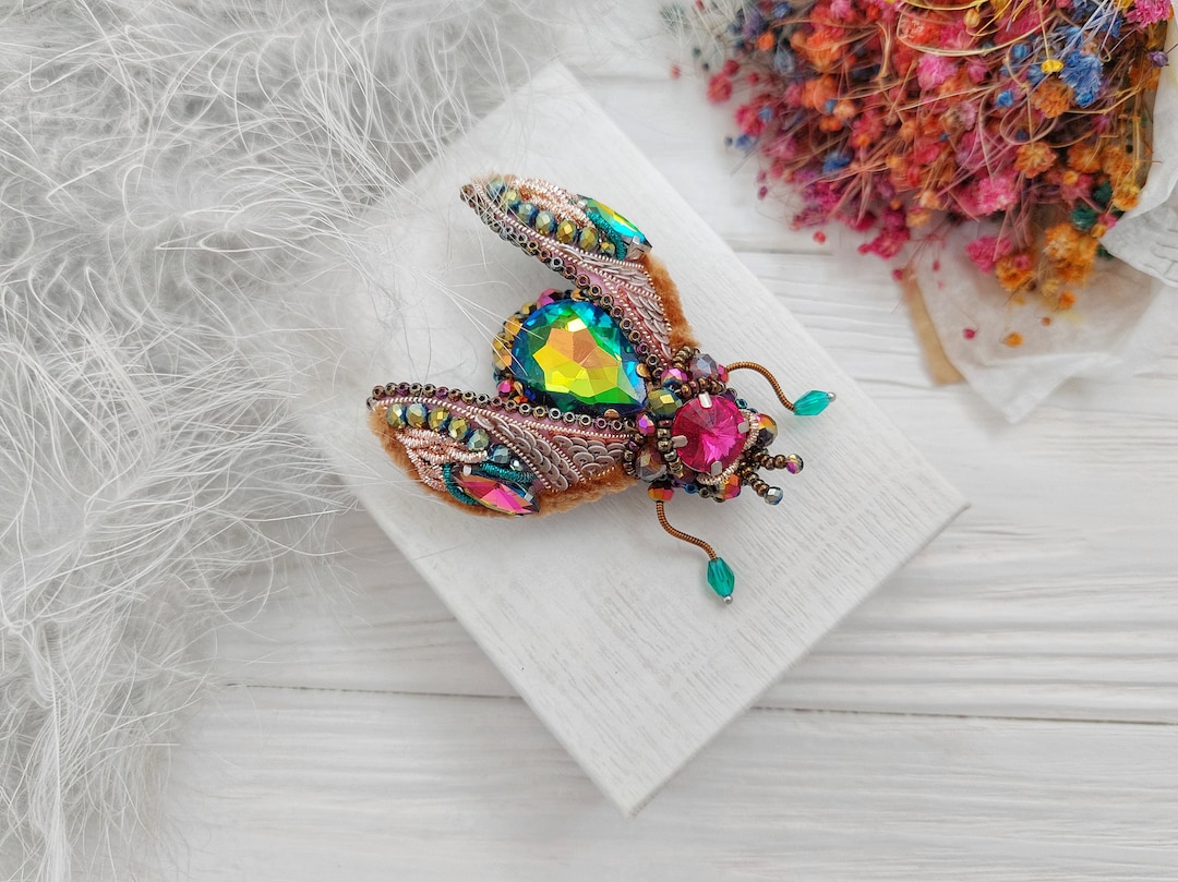 Beaded Cicada Brooch Pin Beetle Brooch Pin Fly Brooch Pin Embroidered ...