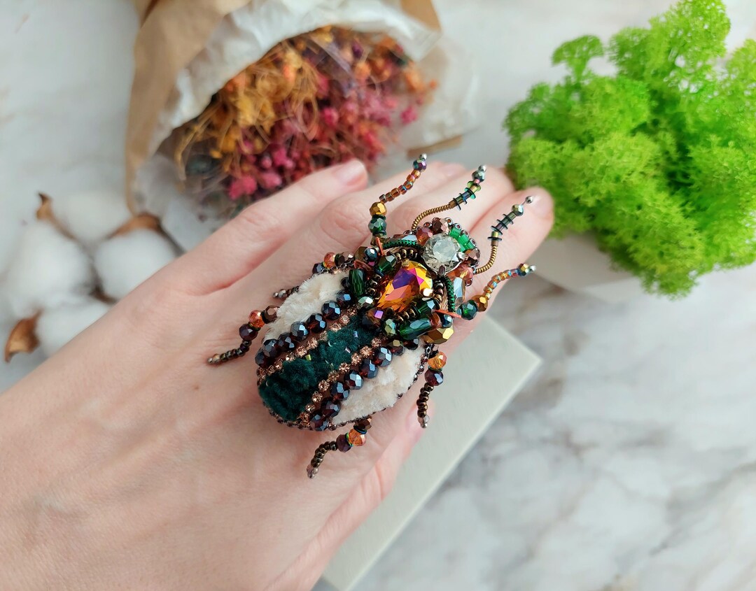 Beetle Brooch: Beaded Hand Embroidery Insect Jewelry, Bug Accessory - Etsy