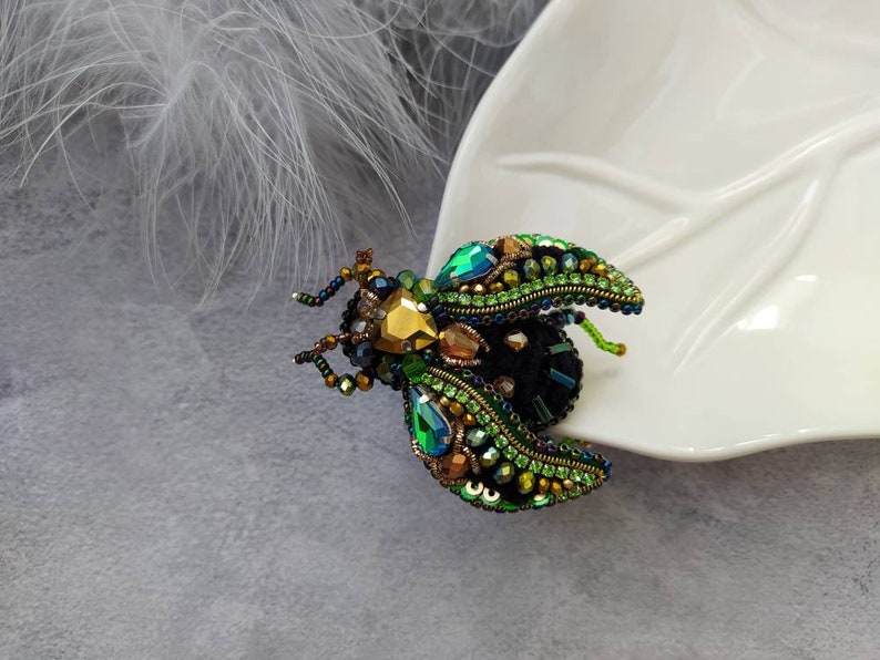 Embroidery Beaded Brooch Beaded Beetle Brooch Pin Insect - Etsy