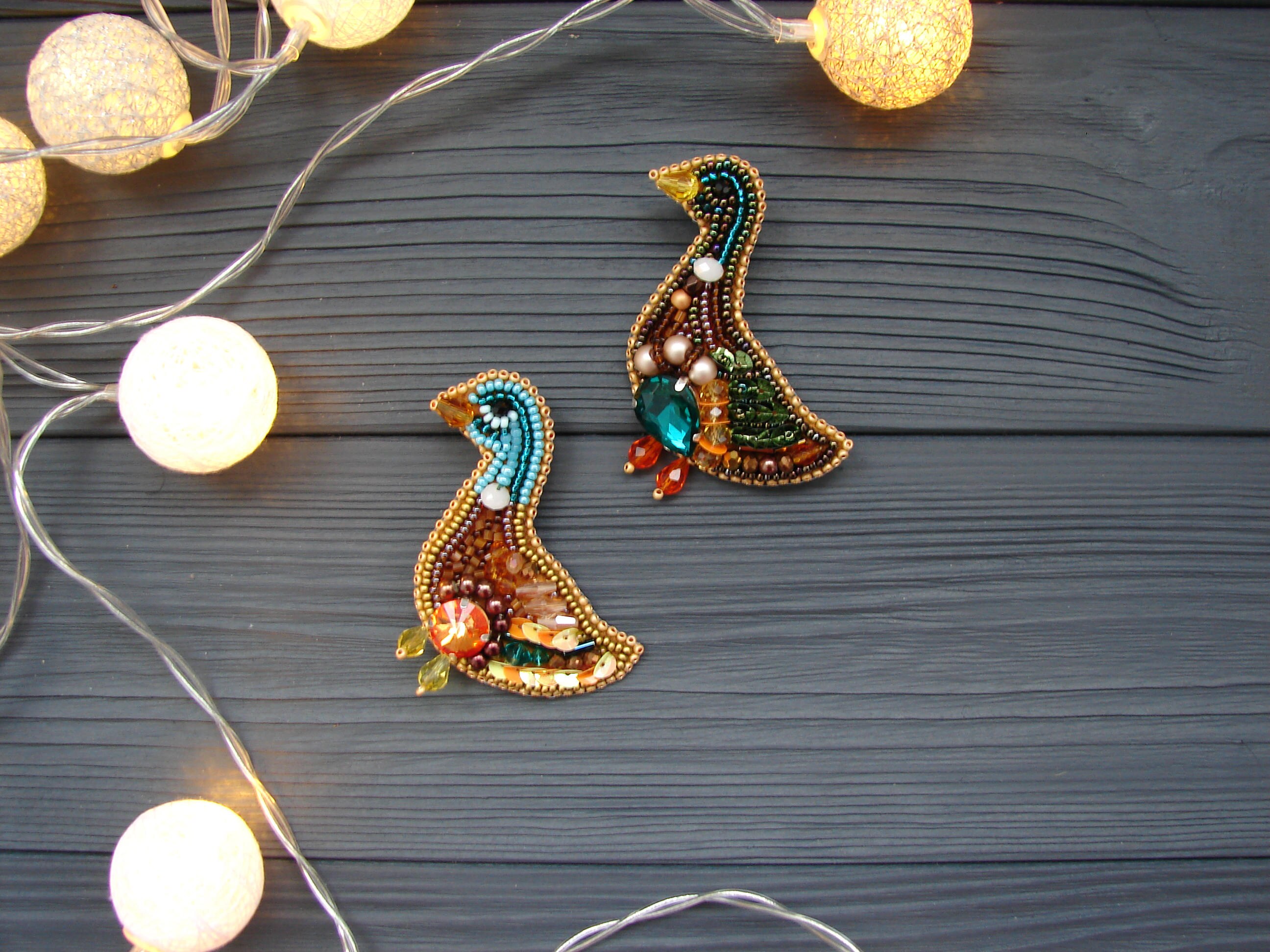 Duck Beaded Brooch Goose Beaded Broach Goose Duck Jewelry Embroidery ...