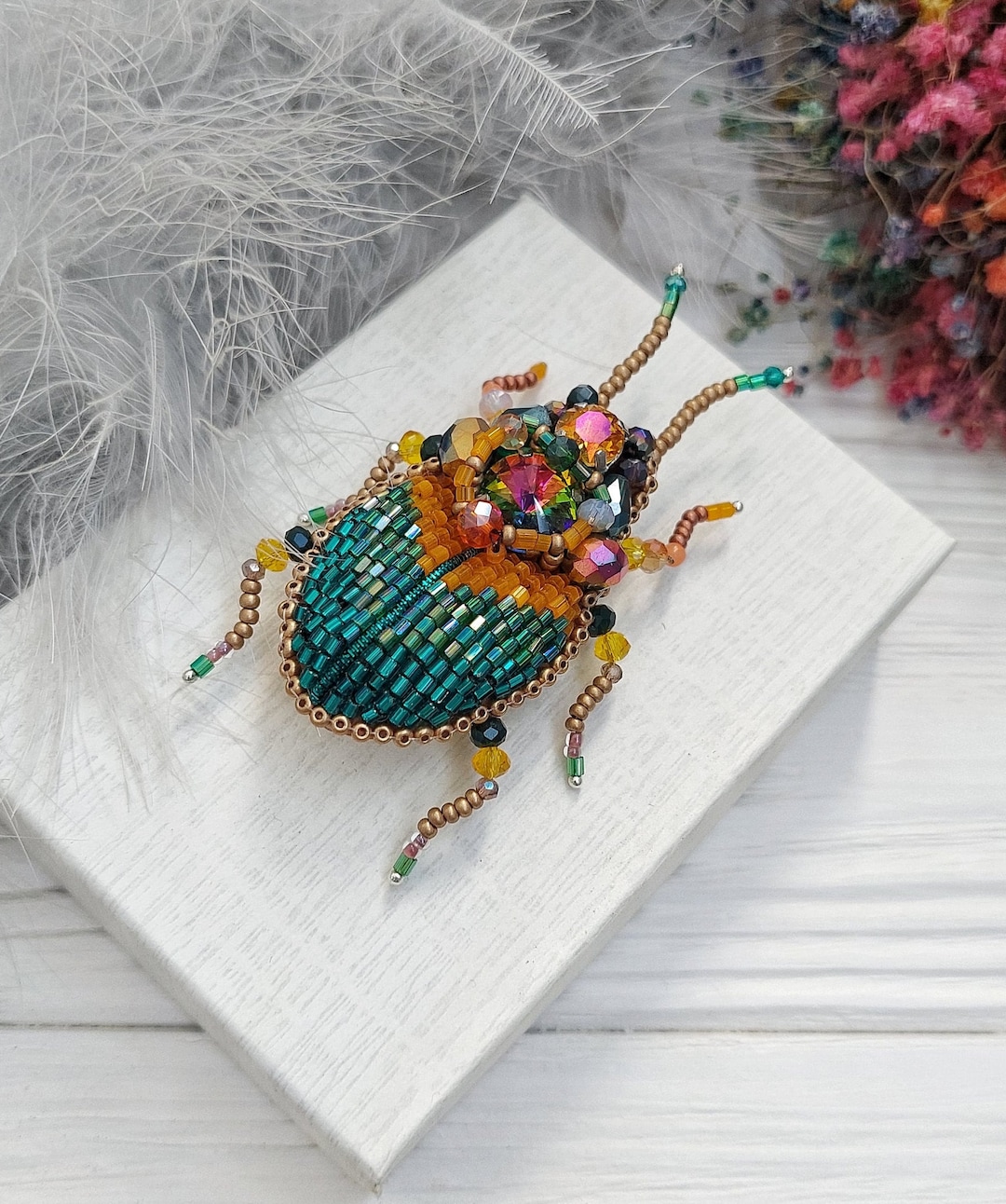 Stag Beetle Embroidery Beaded Brooch Pin: Art Glass Insect Accessories ...