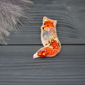 Seed Beaded Brooch Fox Brooch Fox Pin Fox Jewelry Animal Brooch Fox ...