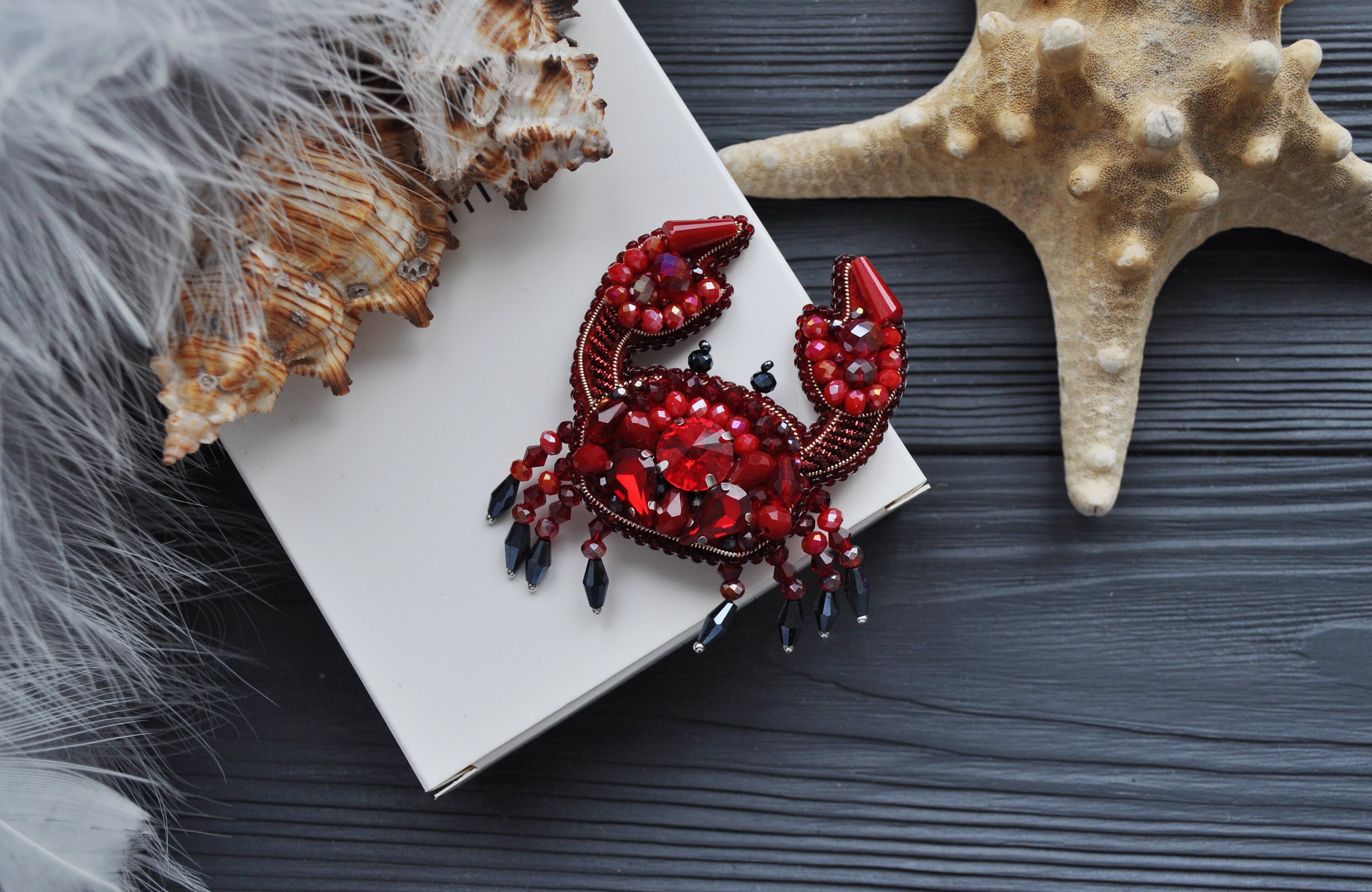 Crab Pin Crab Brooch Badge Beaded Brooch Cancer Brooch | Etsy