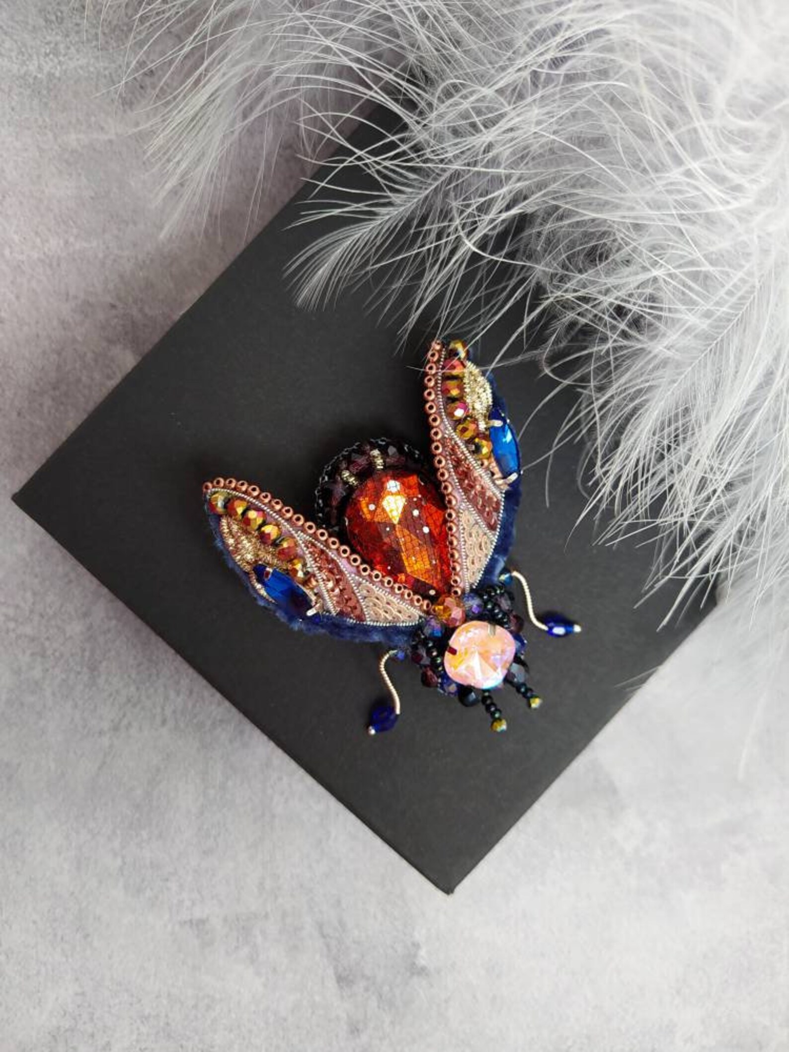 Beaded Cicada brooch pin Orange insect brooch Beetle brooch | Etsy