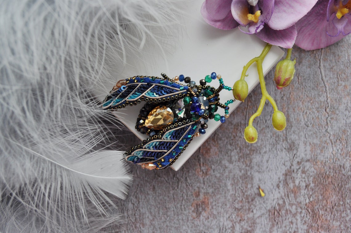 Beaded Cicada brooch pin Beetle brooch pin Fly brooch pin | Etsy