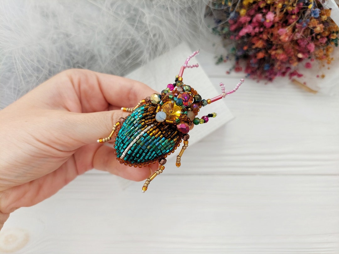 Embroidery Beaded Brooch Stag Beetle Brooch Pin Art Glass Brooch Insect ...