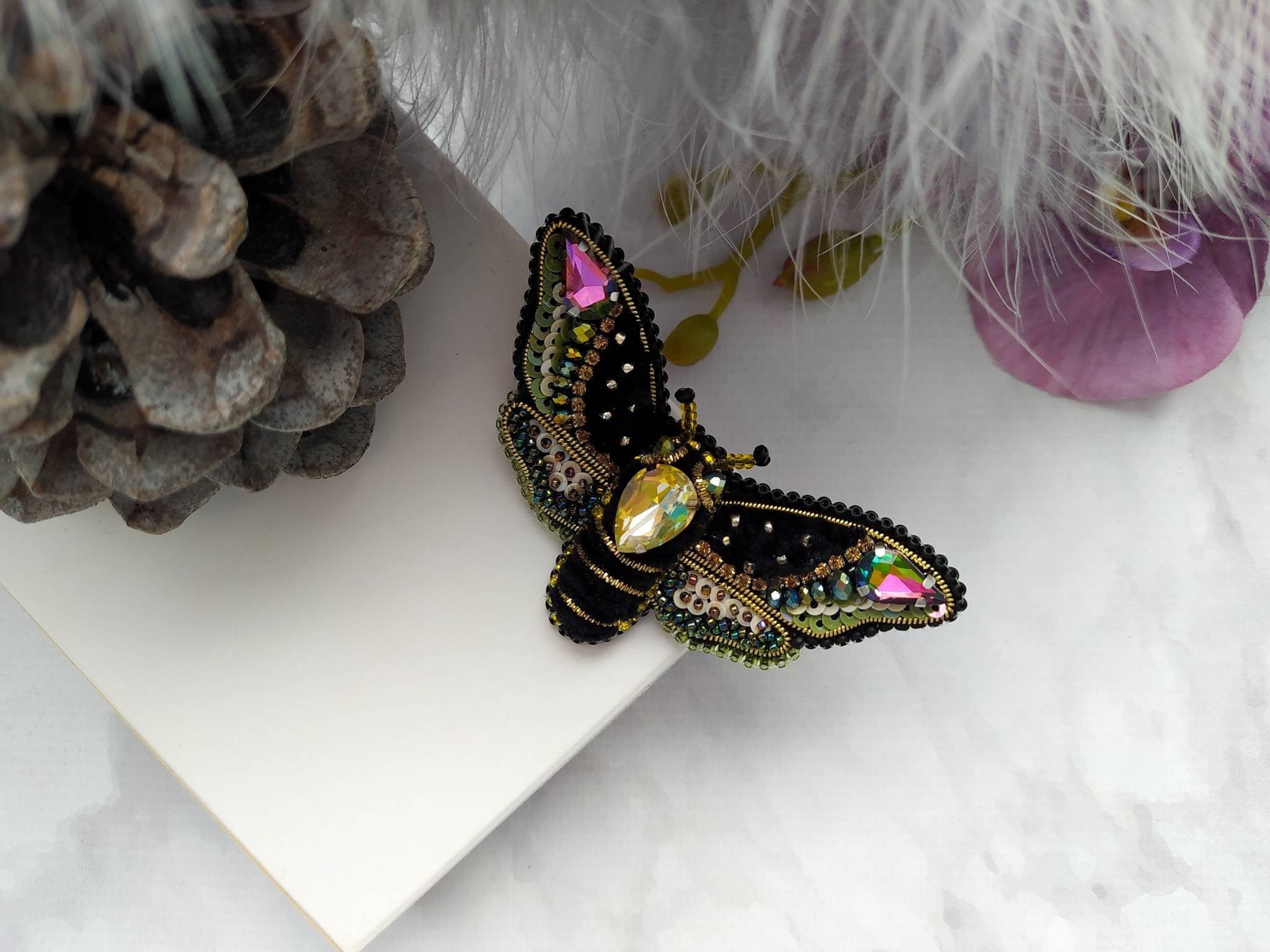 Beaded Butterfly Moth Beetle brooch pin Embroidered brooch | Etsy