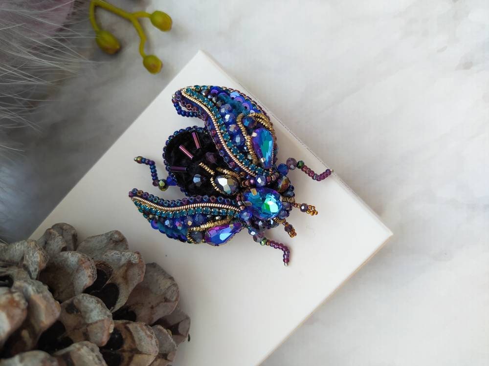 Embroidery beaded brooch Beaded beetle brooch pin Insect | Etsy