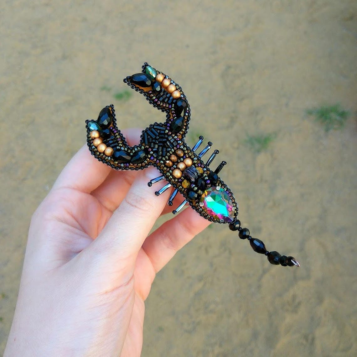 Scorpion Handcrafted Beaded Brooch: Zodiac Hand Embroidery Pin - Etsy