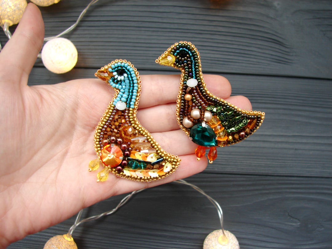 Duck Beaded Brooch Goose Beaded Broach Goose Duck Jewelry Embroidery ...