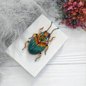 Stag Beetle Embroidery Beaded Brooch Pin: Art Glass Insect Accessories ...