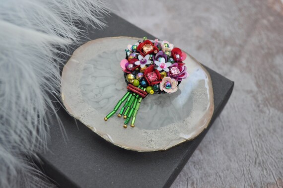 Hand Embroidery Flower Bouquet Brooch Pin Fake Flower Bouquet | Etsy