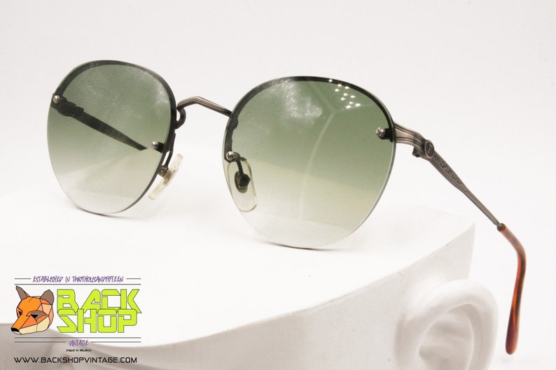 Façonnable RODERMAN Round Panto Sunglasses Rimless, Green Shaded Lenses ...