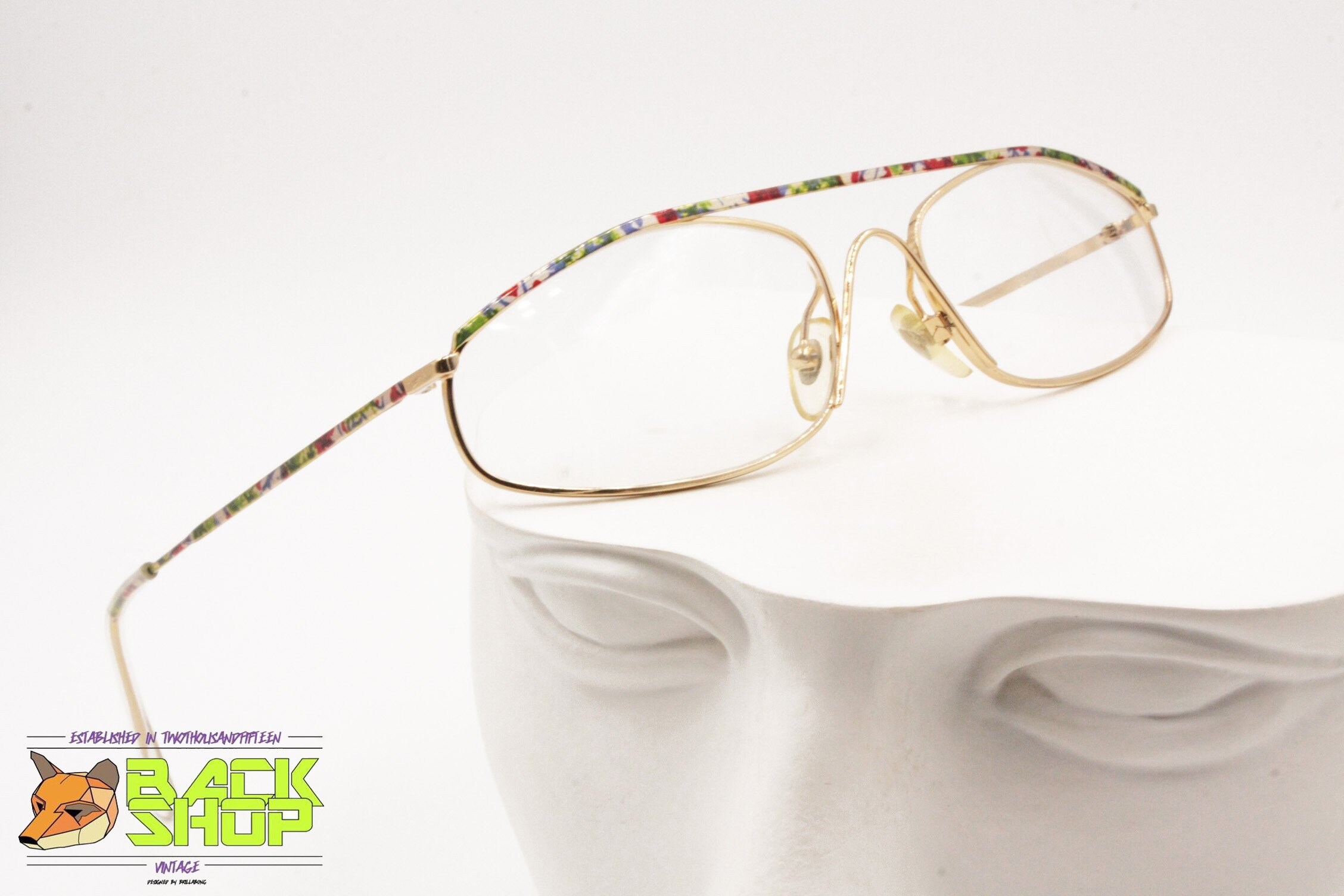 Vintage 1980s Circa Aviator Frame Rectangular Golden & Rainbow Color ...