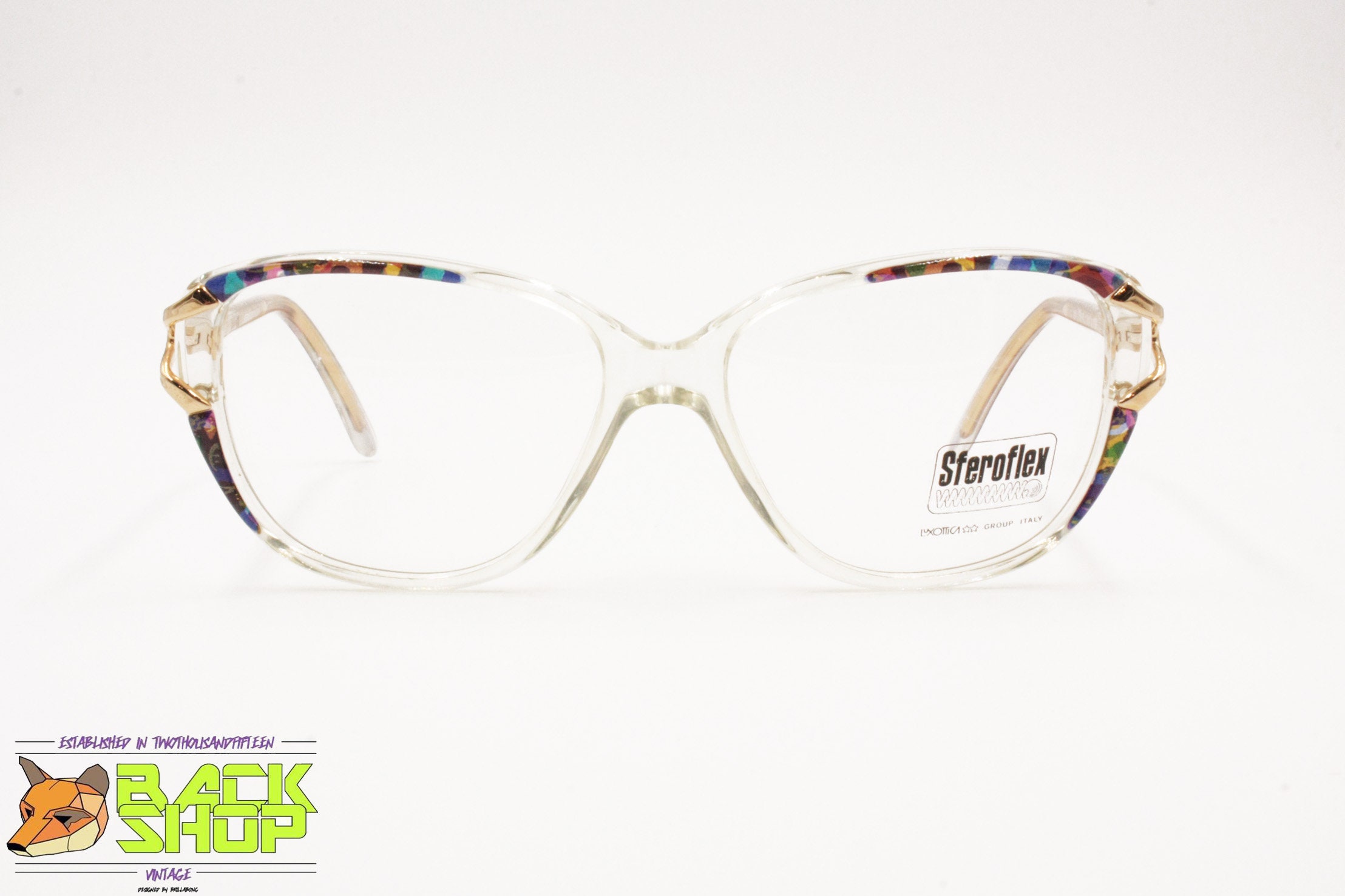 SFEROFLEX Frame Italy Vintage 80s Glasses Frame, Clear Acetate Rainbow Details, New Old Stock ...