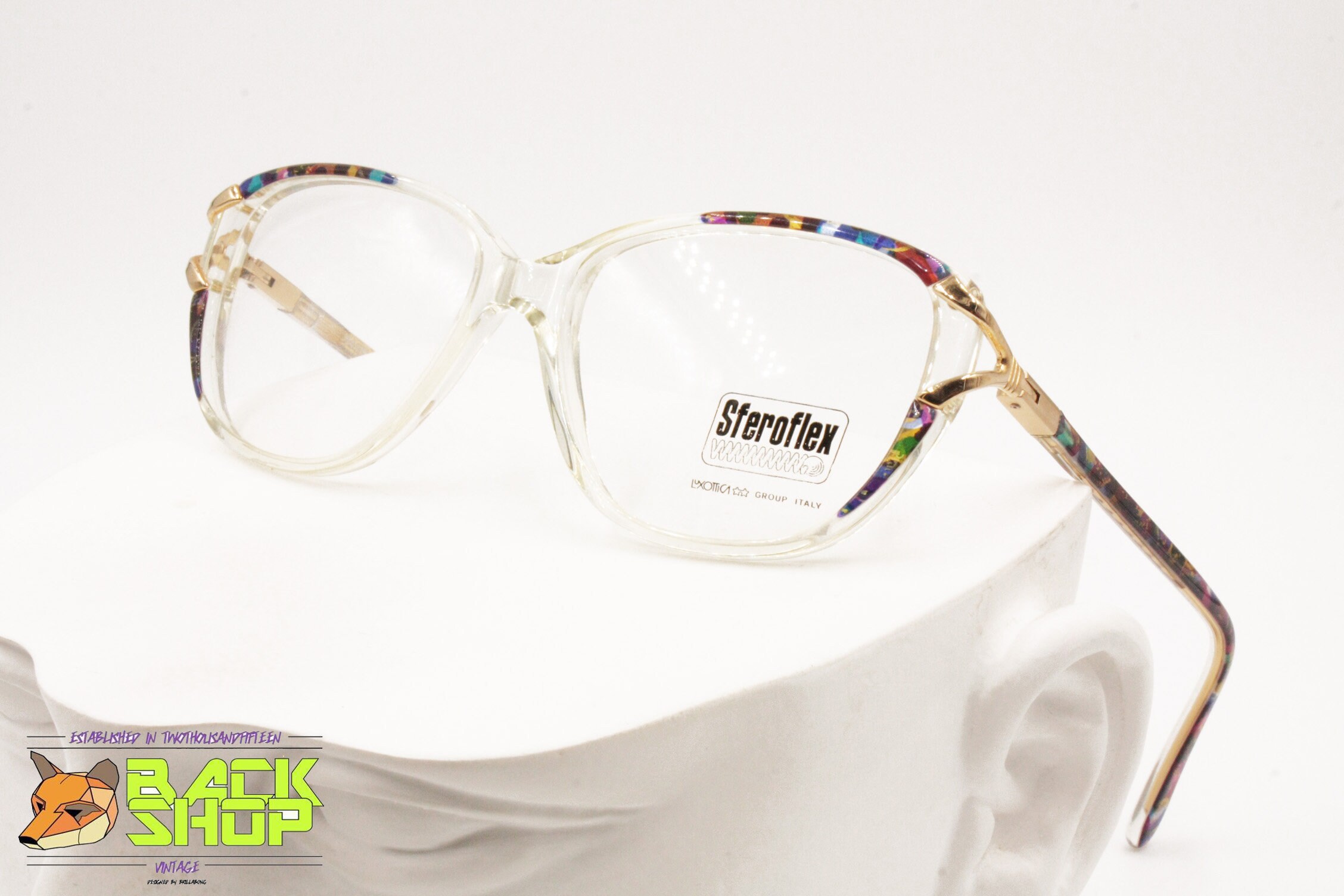 SFEROFLEX Frame Italy Vintage 80s Glasses Frame, Clear Acetate Rainbow Details, New Old Stock ...