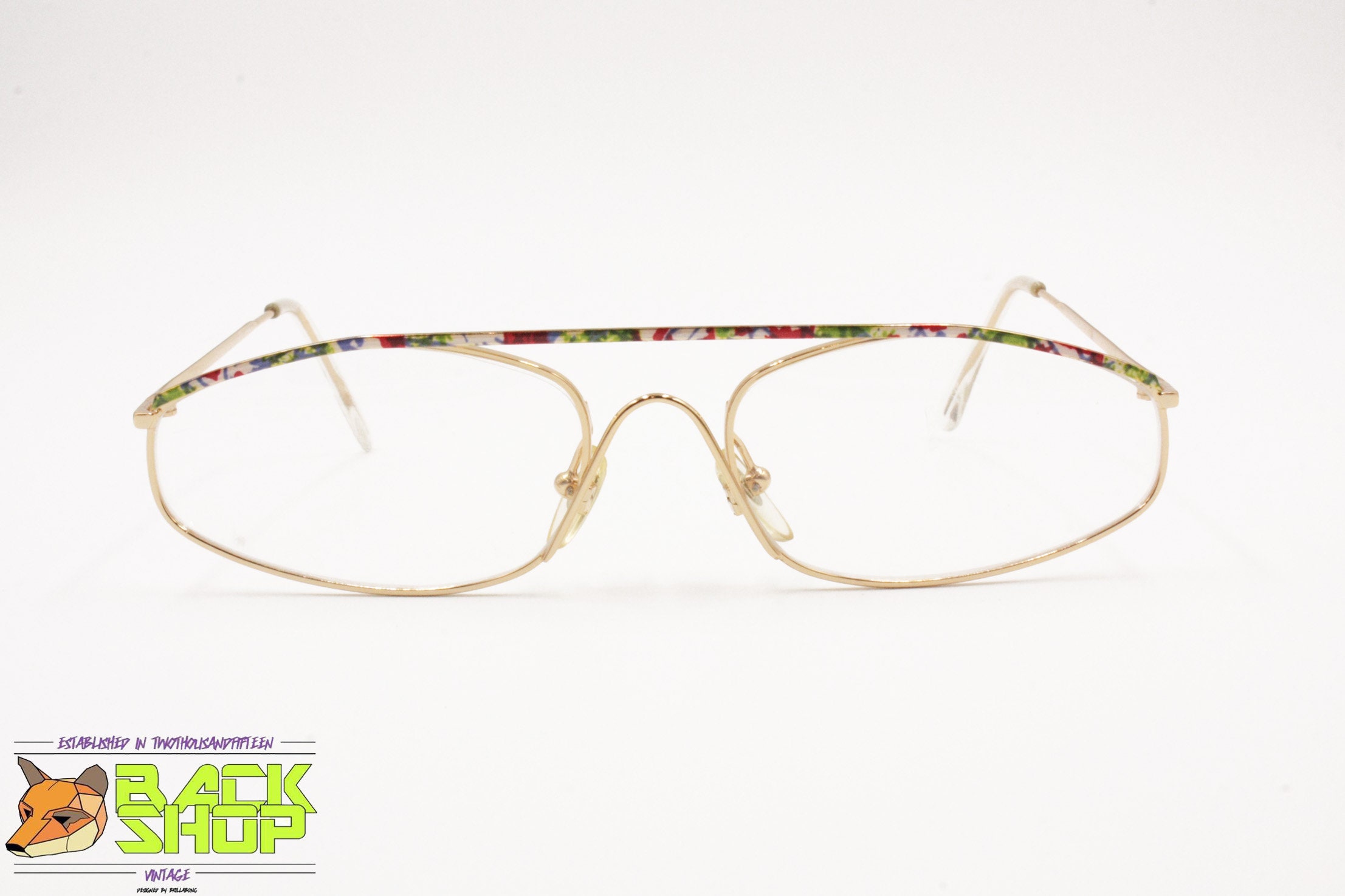 Vintage 1980s Circa Aviator Frame Rectangular Golden & Rainbow Color ...