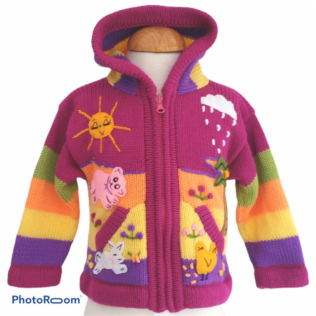 Handmade Children Sweaters, Alpaca Wool and Cotton Blend, Farm Animals ...
