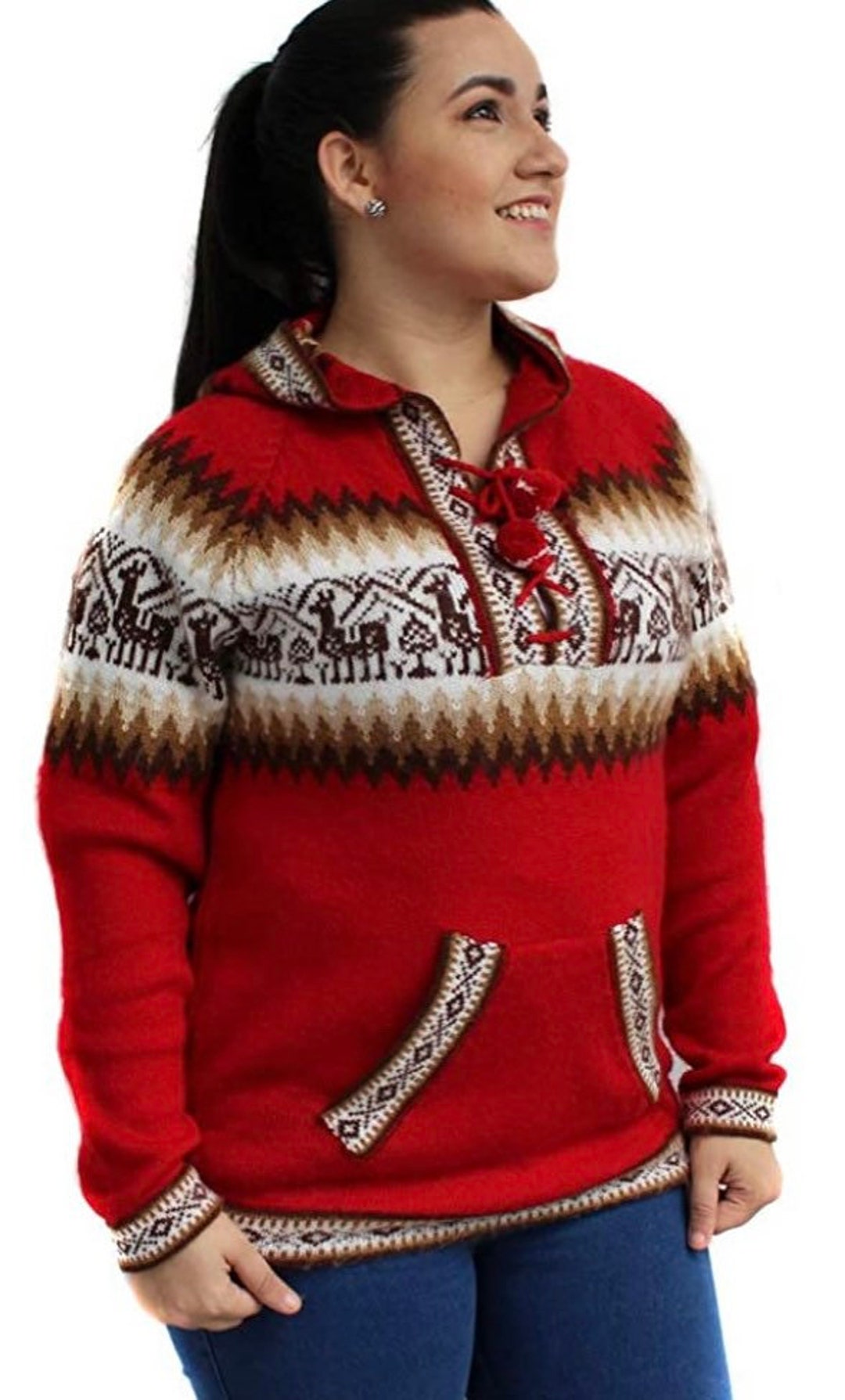 Unisex Pompom Pullover Alpaca Wool Sweater - Etsy