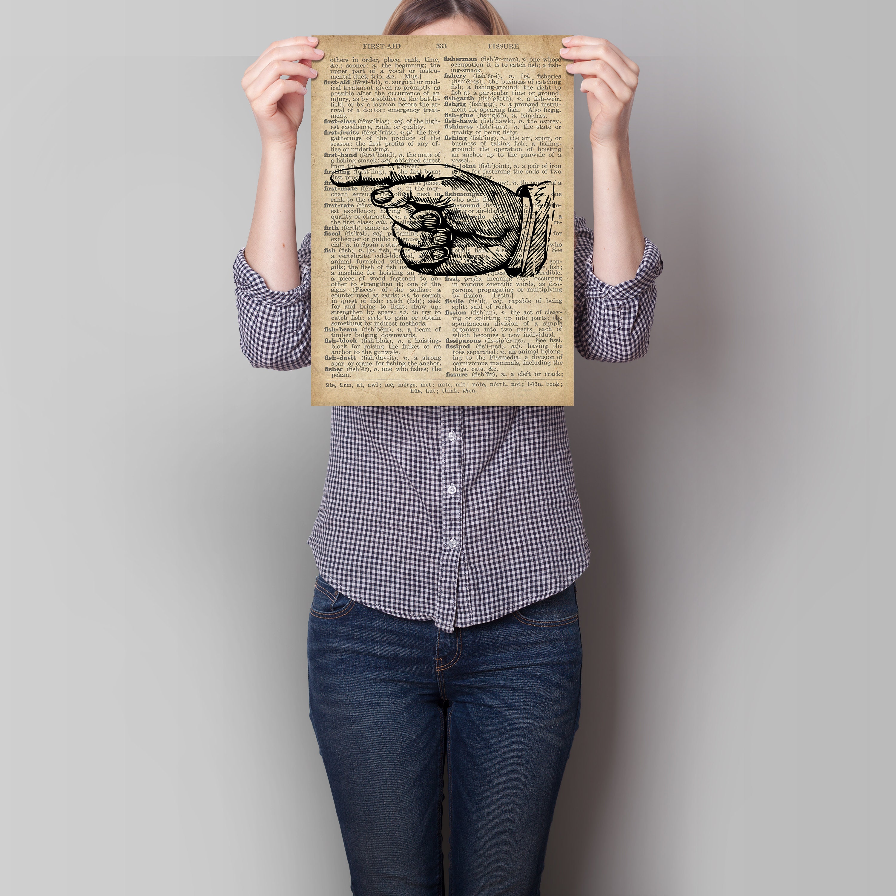 VICTORIAN POINTING FINGER Left Pointing Old Dictionary Page A3 | Etsy