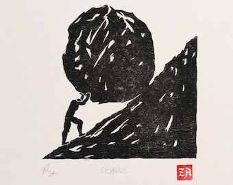 Sisyphus and the Eternal Boulder, Bronze Sisyphus Statue, Greek ...