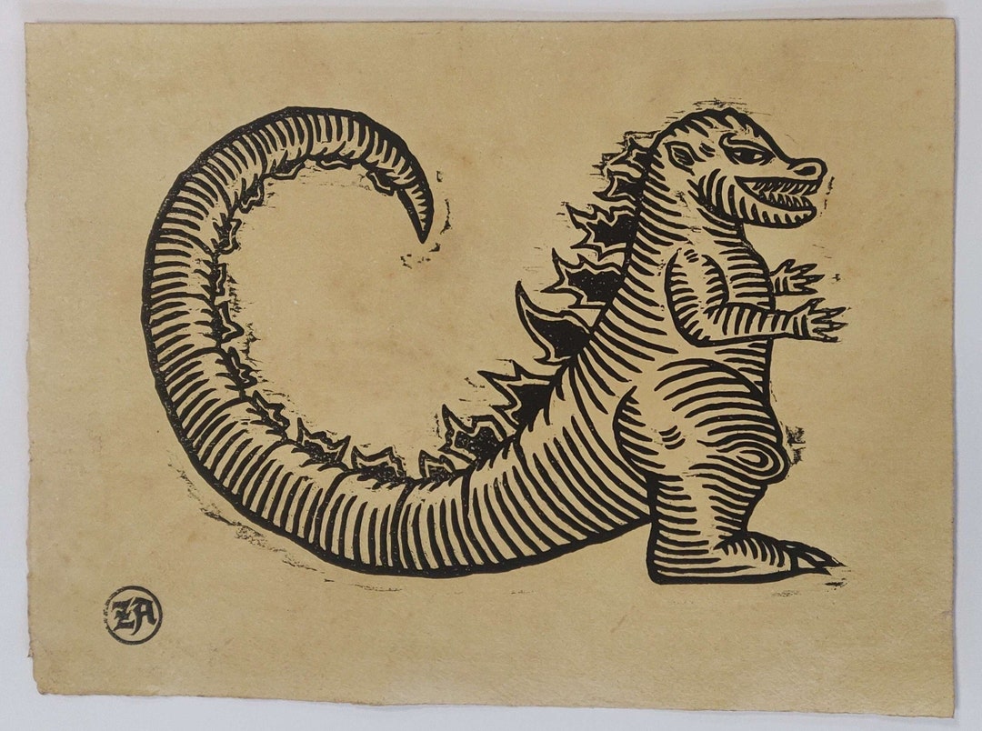 Godzilla Print Medieval Godzilla Print Godzilla Japanese Woodblock ...