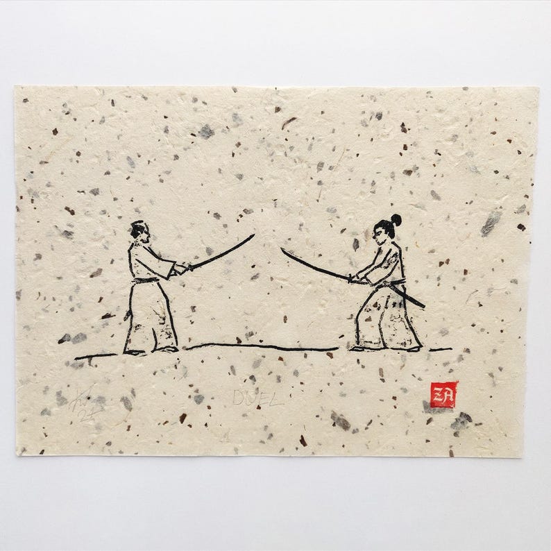 Samurai Duel A4 Original Woodcut Print, Japanese Woodblock Print ...