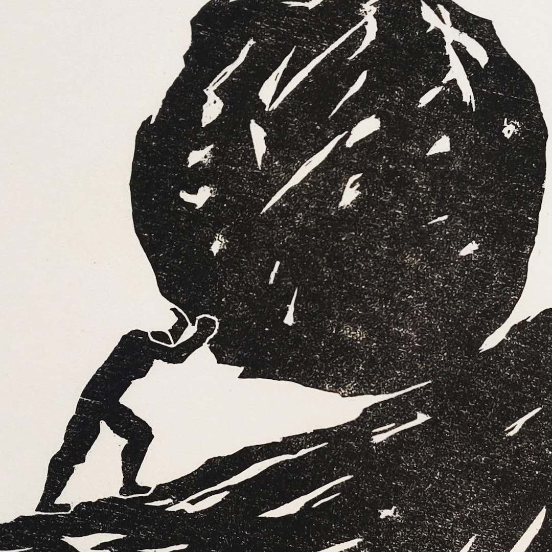 Sisyphus Woodcut Print: Greek Myth Mythology Art, Motivational Decor ...
