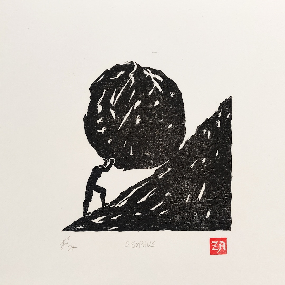 Sisyphus Print Sisyphus Woodblock Print Sisyphus Woodcut Print Wall Art ...