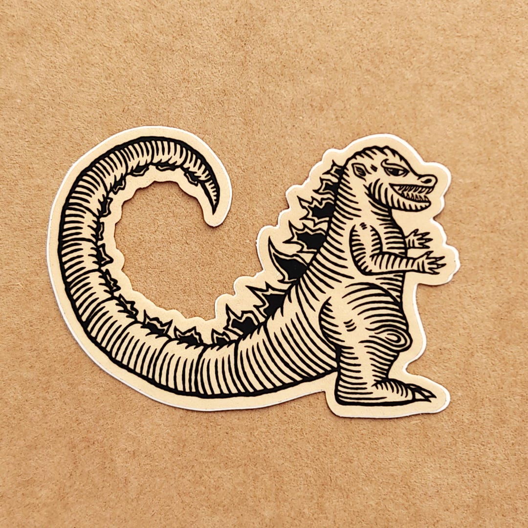 Godzilla Sticker Die-cut Vinyl, Gojira, Medieval Woodcut Sticker, Kaiju ...
