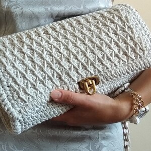 Crochet Purse White Wedding Bag Flap Bag Crochet Shoulder Bag Wedding ...