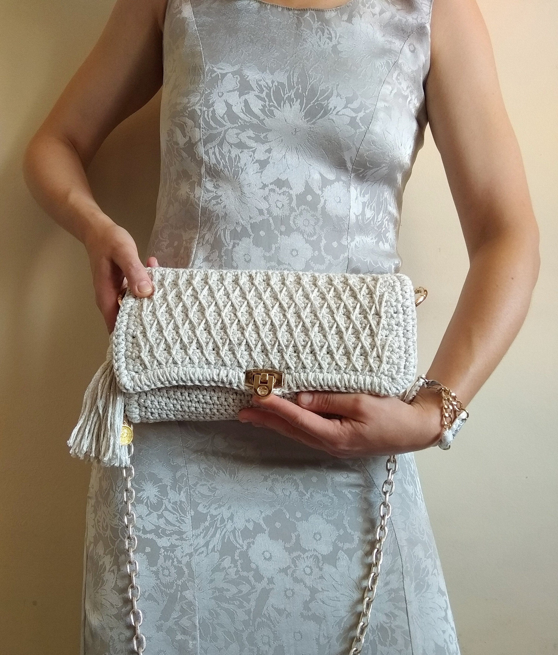 Crochet Purse White Wedding Bag Flap Bag Crochet Shoulder Bag Wedding ...
