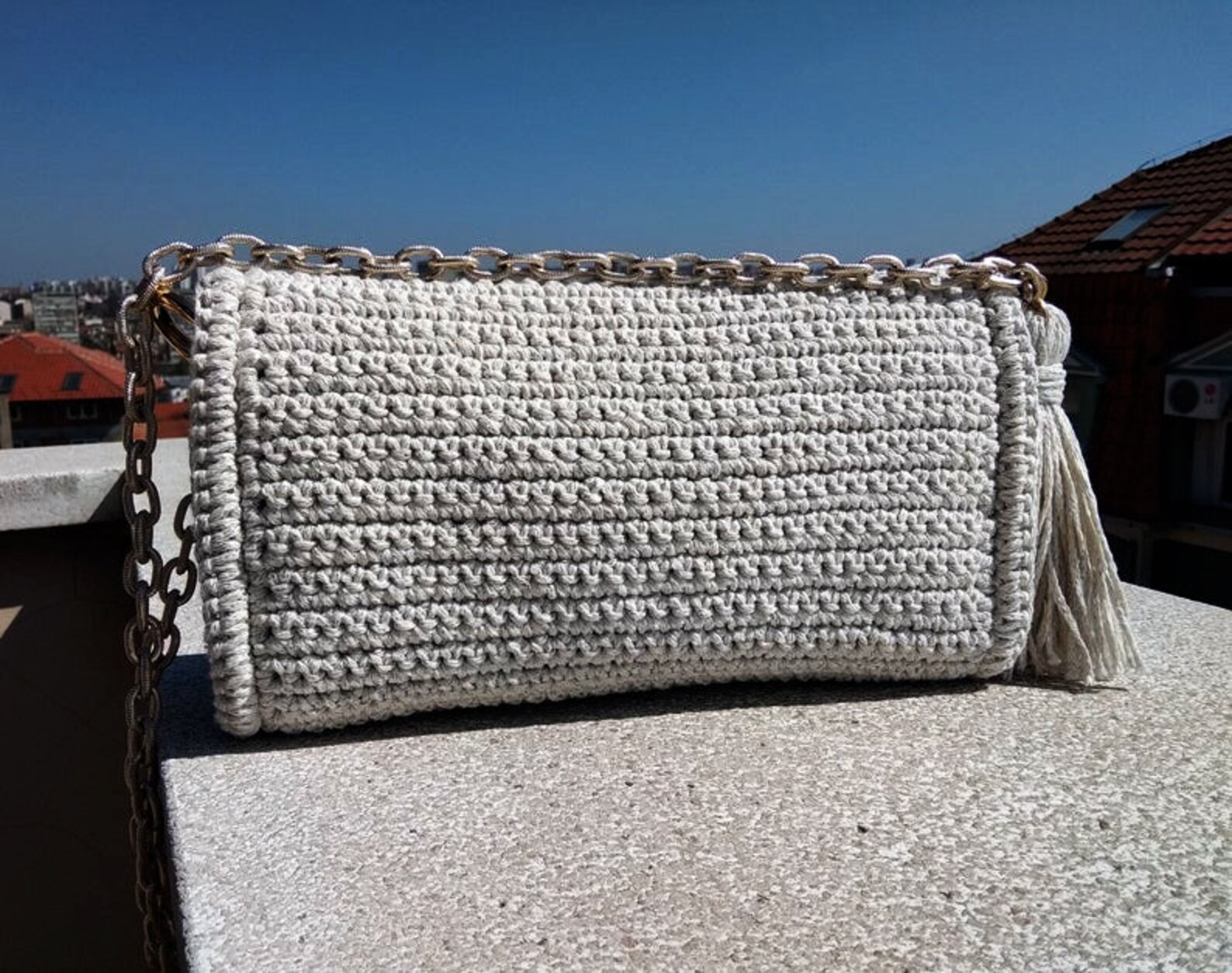 Crochet Purse White Wedding Bag Flap Bag Crochet Shoulder Bag Wedding ...