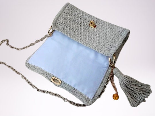 Crochet Purse White Wedding Bag Flap Bag Crochet Shoulder Bag Wedding ...