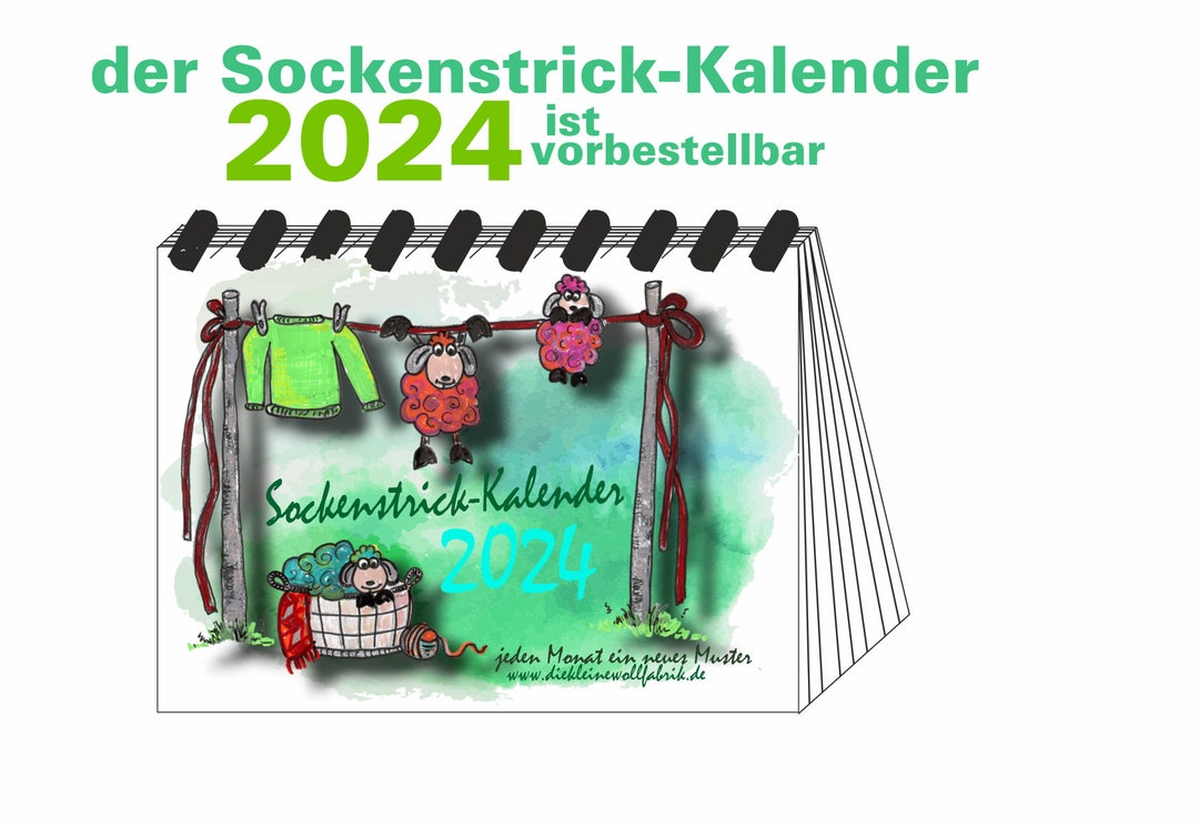 Knitting Calendar 2024, With 12 Sock Knitting Patterns and Wool Sock ...