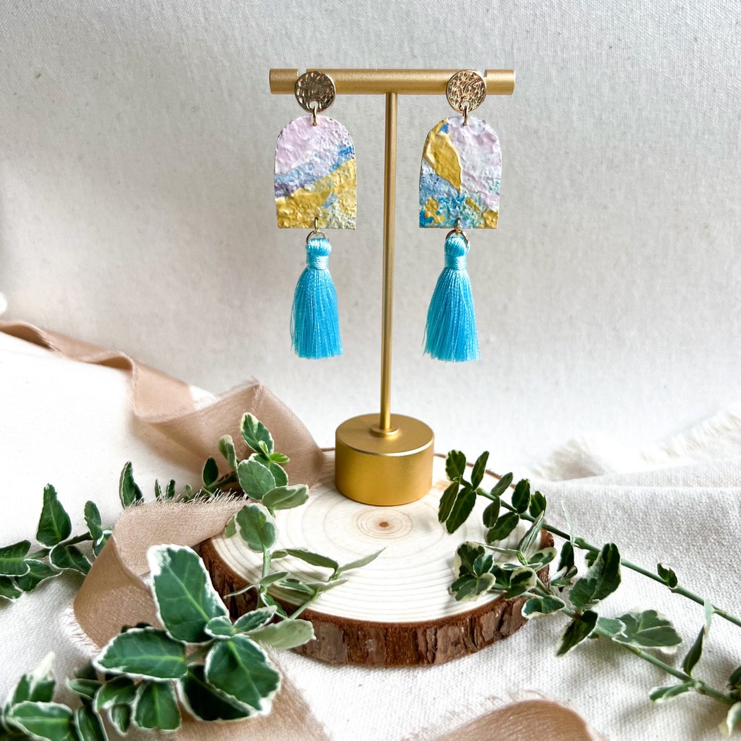 Playful Tassel Earrings, Lightweight Earrings, Tassel Earrings, Teal ...