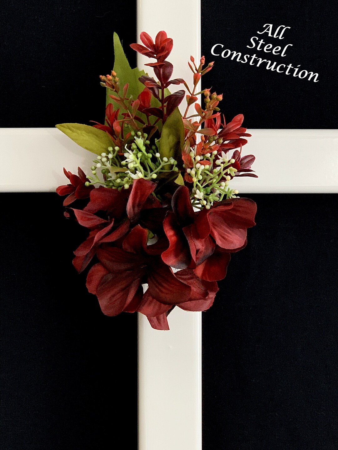 STEEL Memorial Flowers// Memorial Cross// Grave Site Cross// Cemetery ...