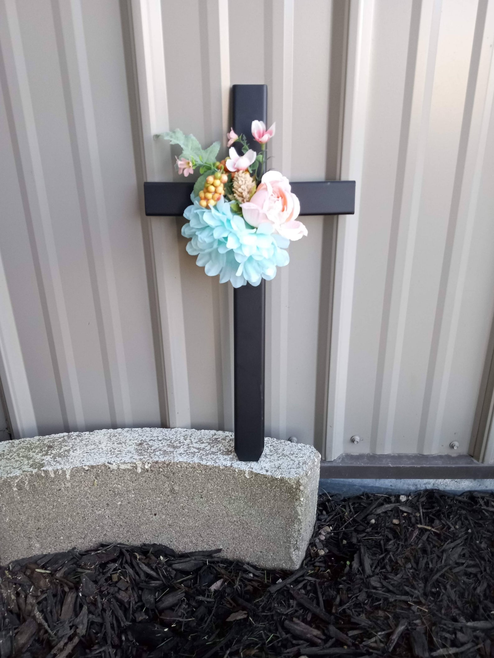 STEEL Infant Cross With Bear Figures// Infant Grave Marker// Baby Cross ...