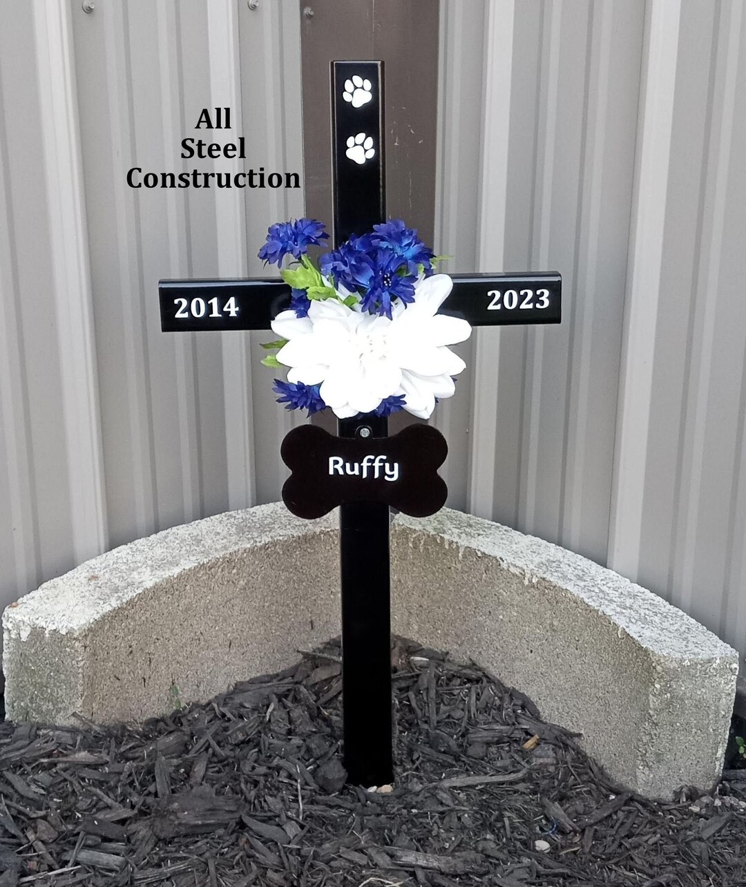 STEEL Pet Memorial Cross With Dog Bone // Pet Cross// Grave Site Cross ...