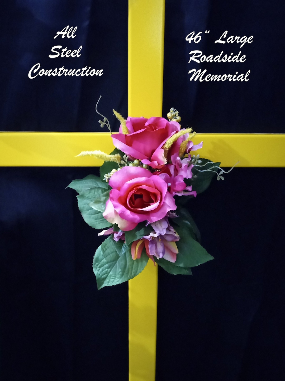 Personalized Steel Roadside Memorial Cross With Flowers (46 Inch) - Etsy
