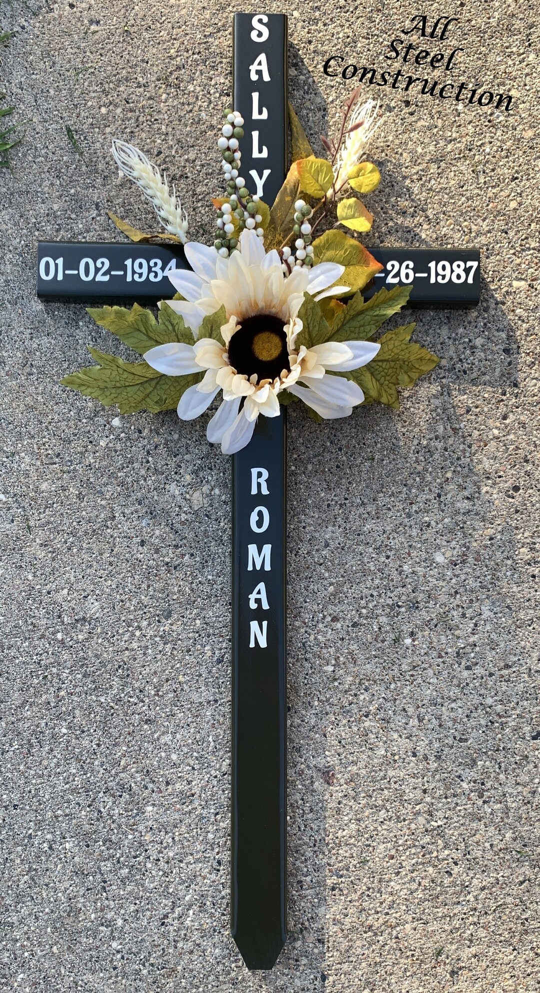 STEEL Personalized Memorial Cross Stake// Grave Site Cross// Cemetery ...