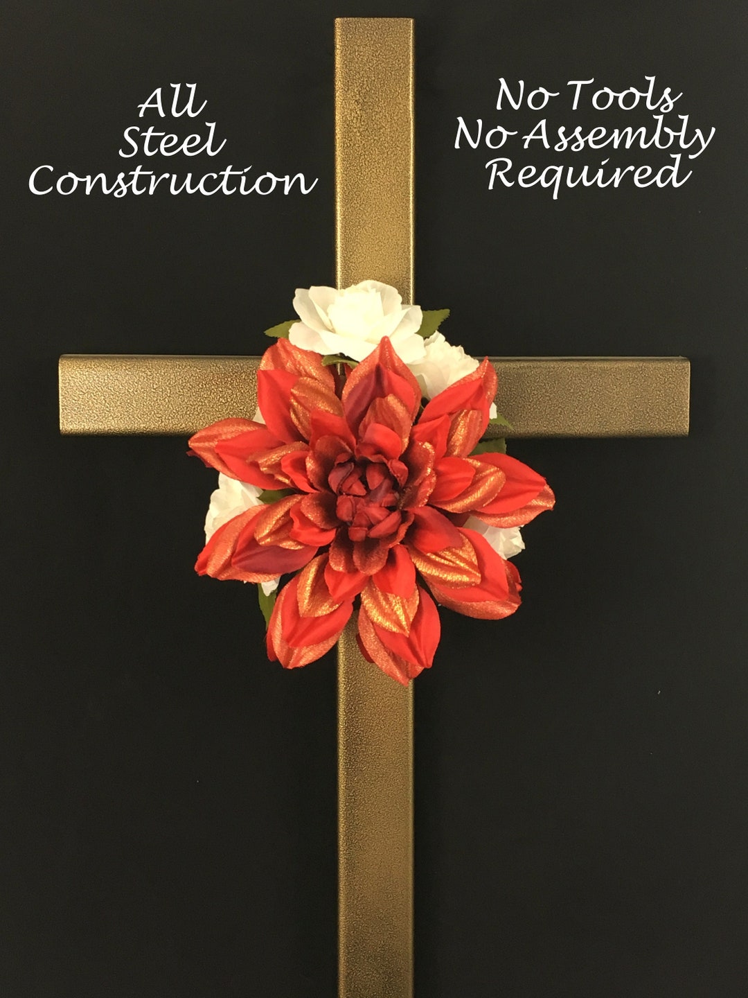 STEEL Gold Vein Memorial Cross. Graveside Cross Grave Site - Etsy