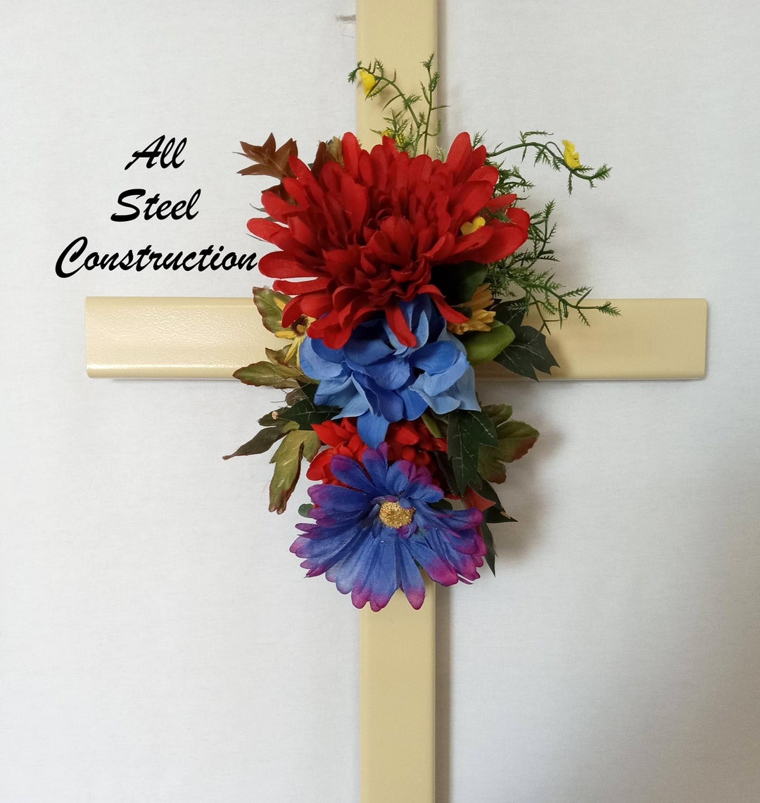 STEEL Memorial Cross, Memorial Cross, Grave Site Cross, Cemetery Marker ...