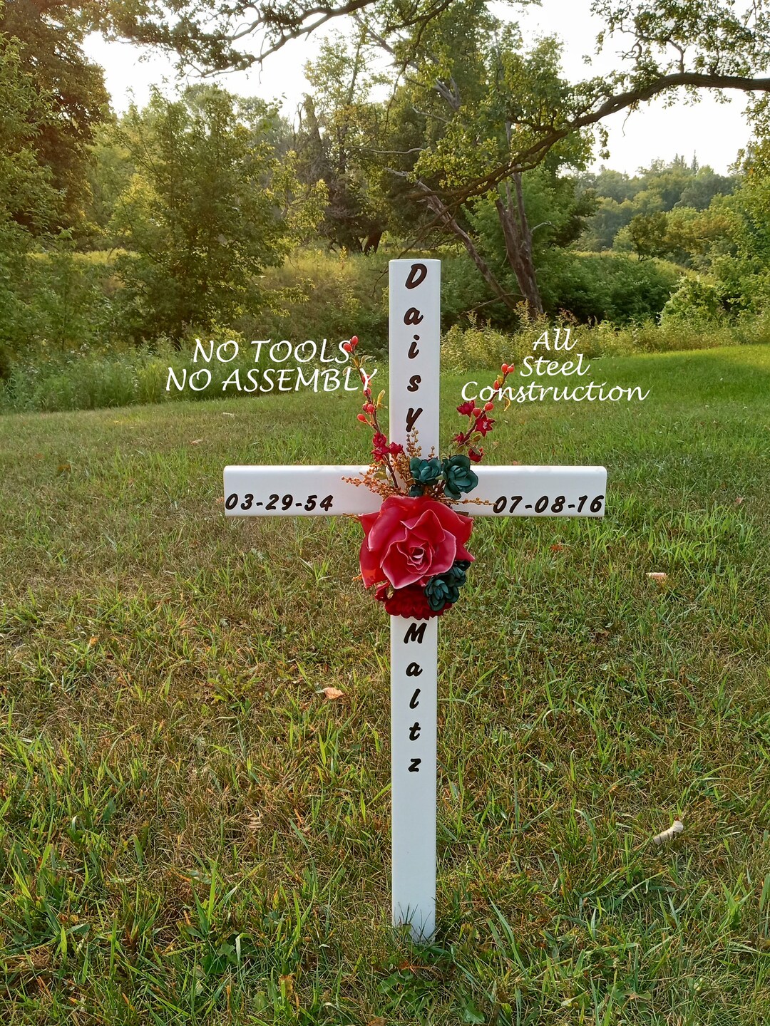STEEL Personalized Memorial Cross // Graveside Cross// Grave - Etsy