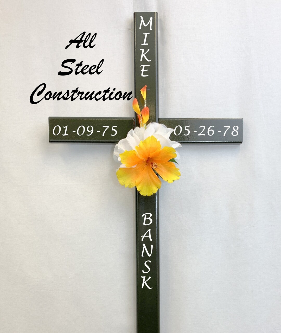 STEEL Personalized Memorial Cross// Graveside Cross// Grave Site Cross ...